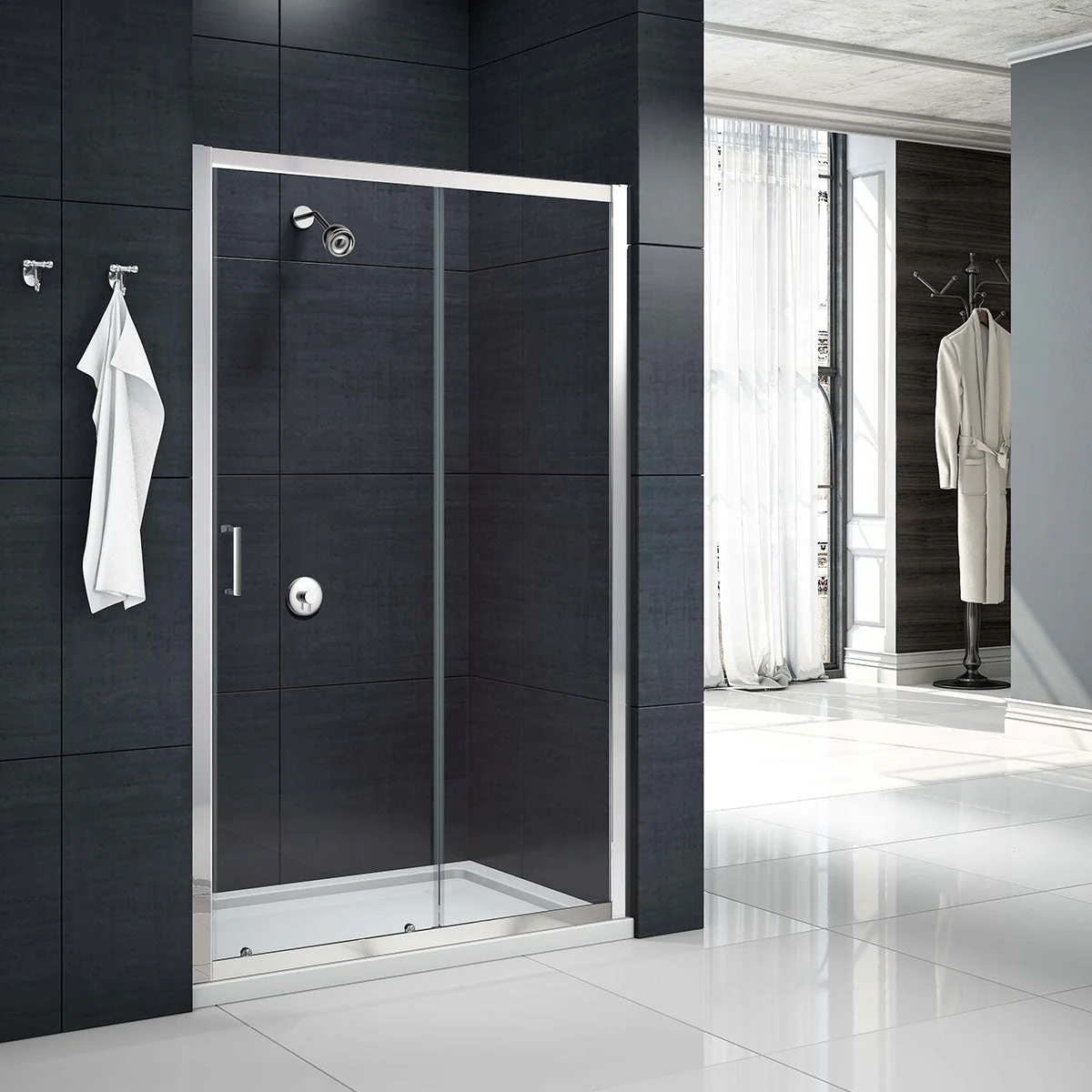 Merlyn MBox Sliding Shower Door In Recess - Chrome - City Tiles & Bathrooms